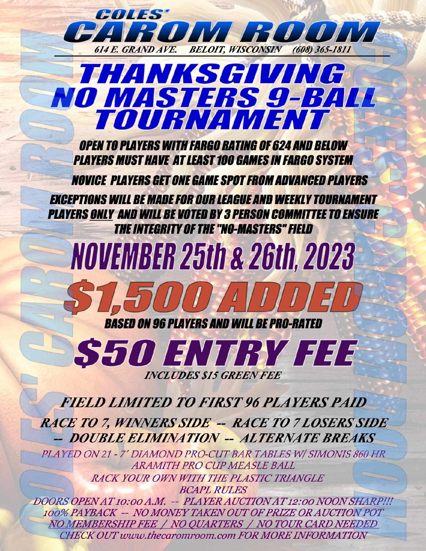 Carom Room - Tournaments/Bar Table